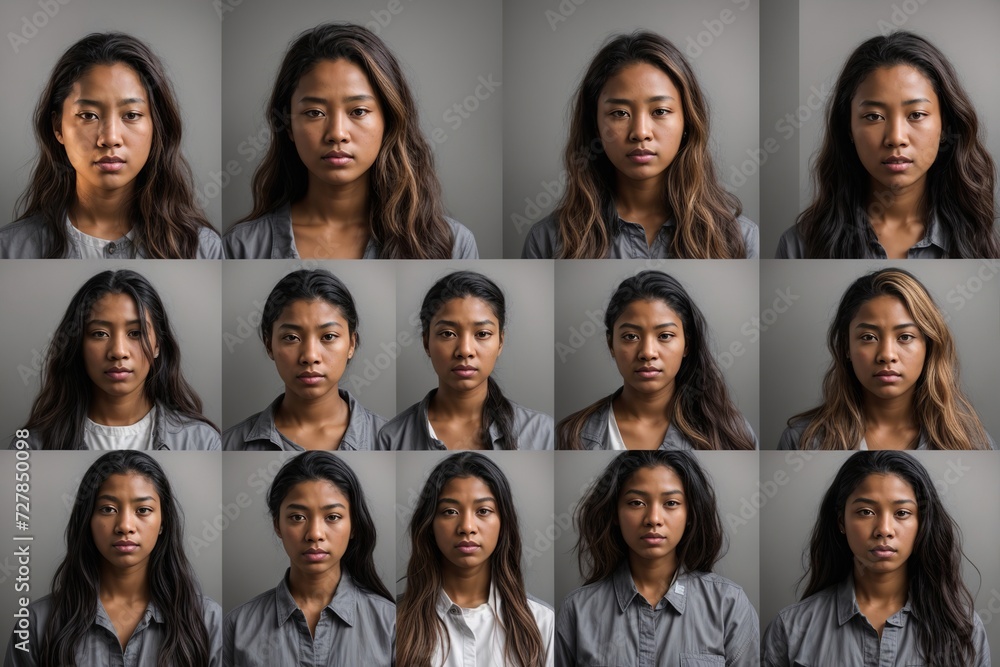 composite portrait of mug shots of different serious young women ...