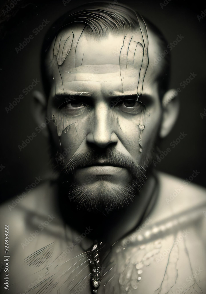 Black and white portrait of a horror man. An old photo of a man with a ...