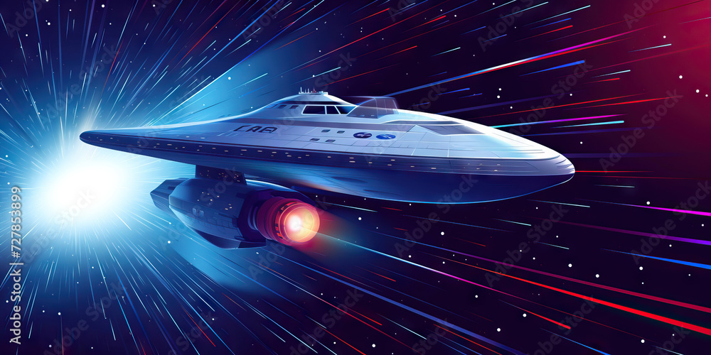 Interstellar Travel: A Vector Illustration of a Spaceship Traveling at ...