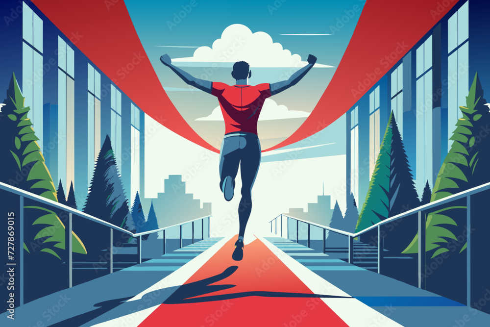 Epic marathon finish- Runner crossing the finish line in a triumphant ...