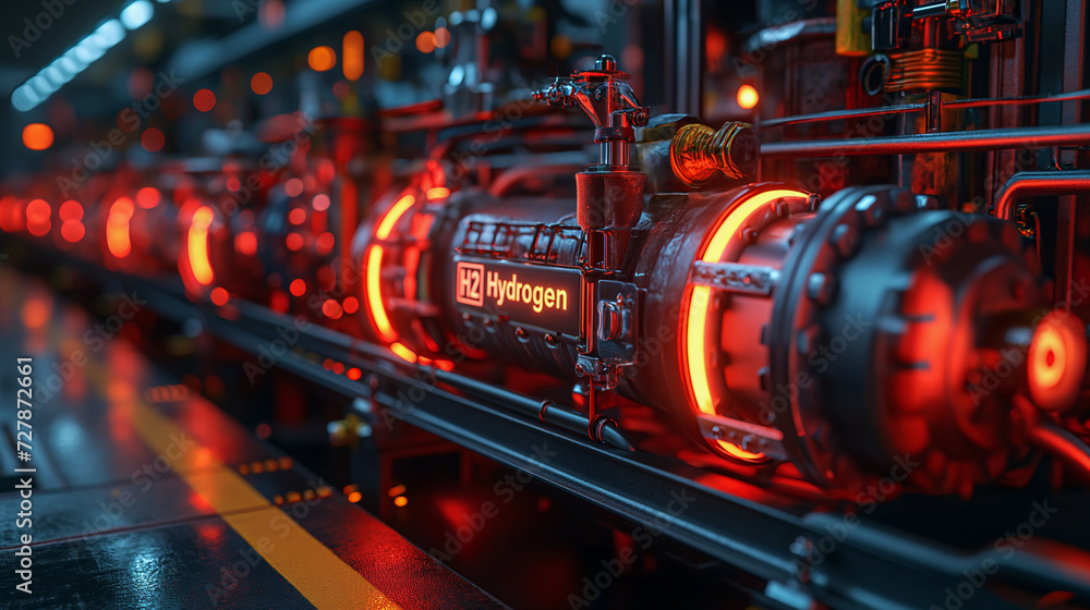 Industrial internal combustion engine running on hydrogen, H2. Stock ...