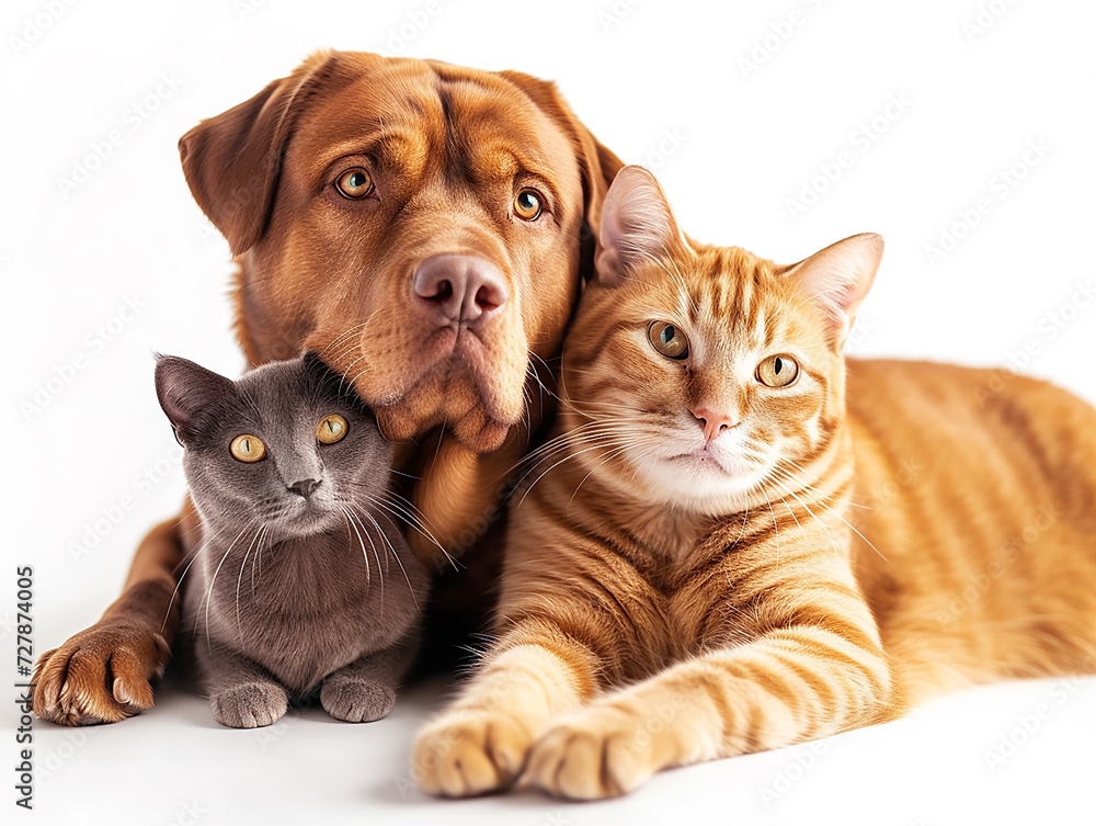 cane grosso e gatto in posa, amicizia tra animali domestici, sfondo ...