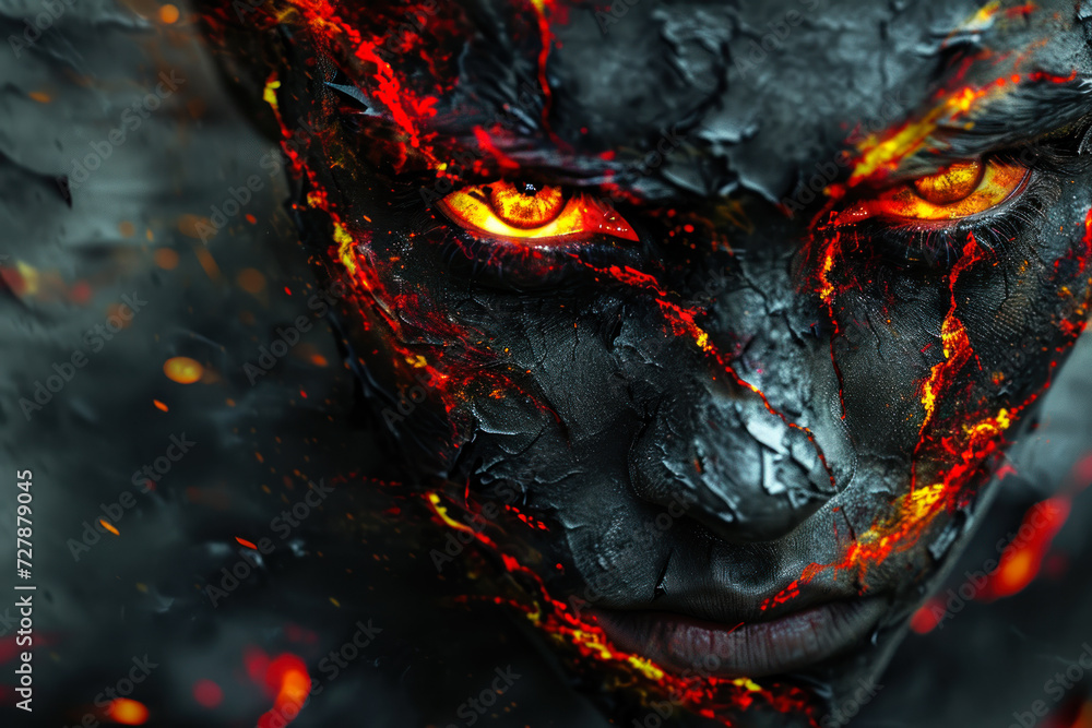 dark evil face in yellow flame, energy flow.. Stock Illustration ...