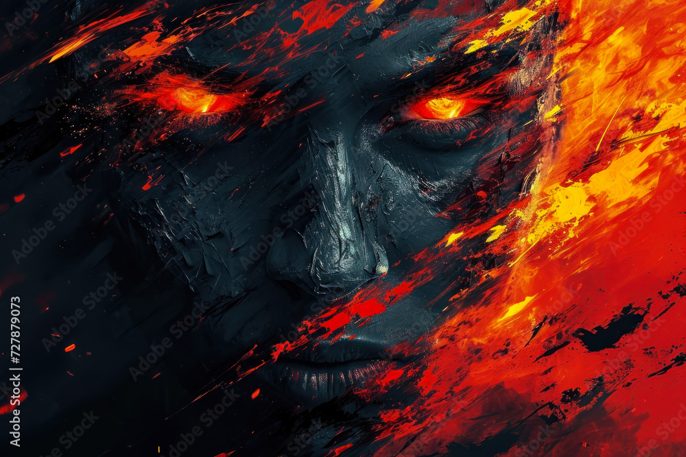 dark evil face in yellow flame, energy flow.. Stock Illustration ...