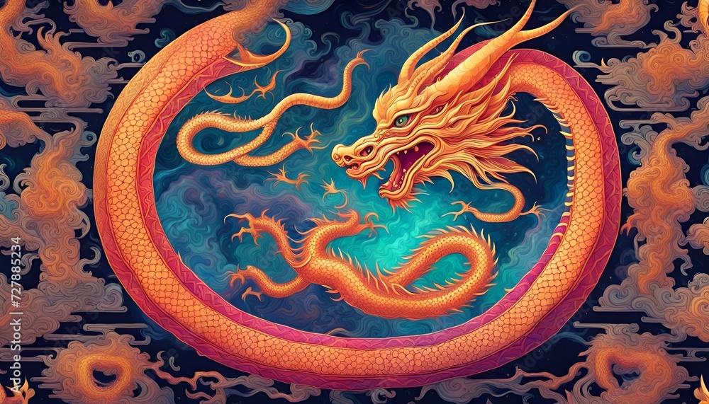 Chinese dragon, chinese style dragon, drawing, engraving style, lunar ...