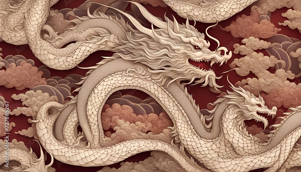 Chinese dragon, chinese style dragon, drawing, engraving style, lunar ...
