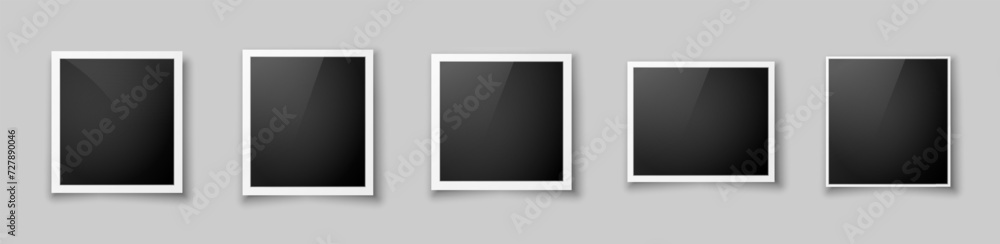 A set of five realistic Polaroid photo frame layouts with highlights on ...