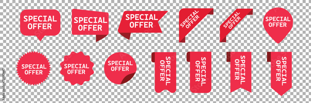 Set of special offer labels in red isolated on white background. Vector ...