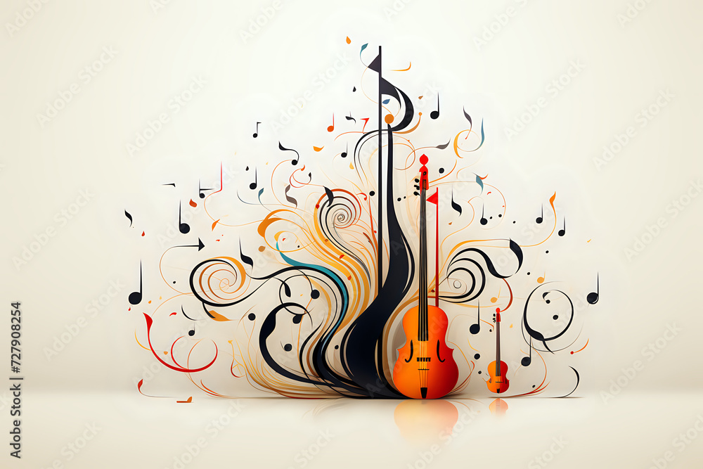 Musical Symphony in Artistic Illustration An artistic illustration of violins with swirling ...