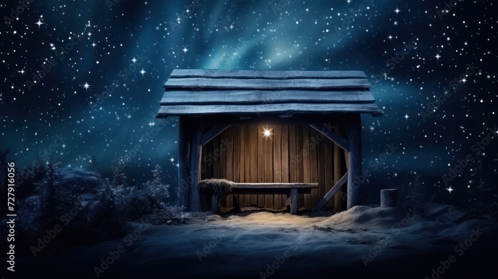 Christian Christmas concept. Birth of Jesus Christ. Wooden manger in ...