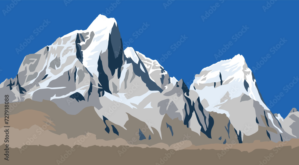 Illustration of mounts Cholatse and Tabuche peak as seen from the way ...