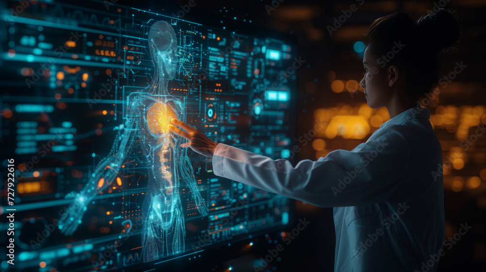 a healthcare professional interacting with a futuristic digital ...
