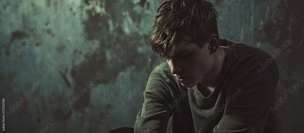 Depressed young man posing against background: A solemn portrayal of a ...