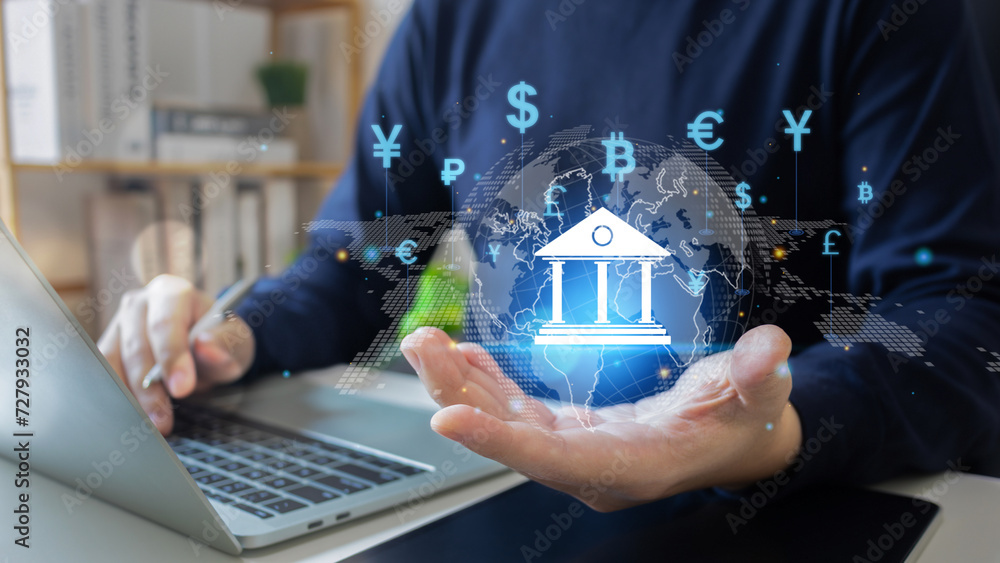 Currency Exchange Concepts and Interbank Payments.Businessman use ...