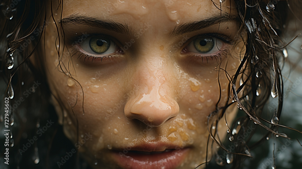 Lady eyes from water A closeup photo, direct and sharp eyesight look of ...