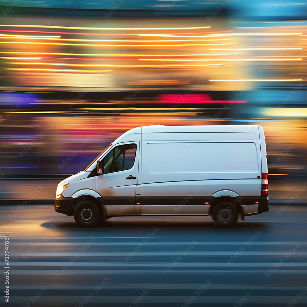 Express delivery service van on the move, representing fast and ...