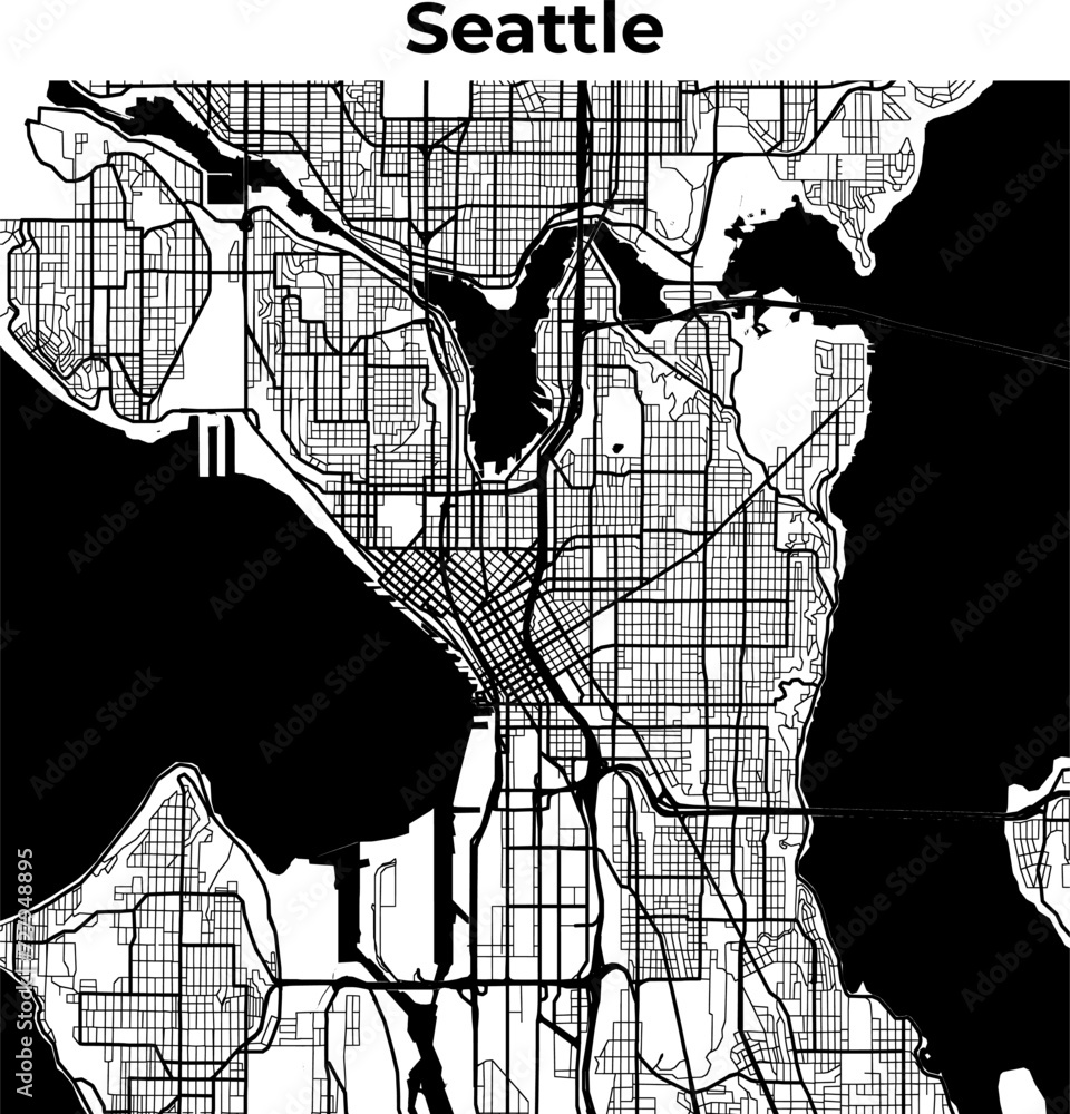 Seattle City Map, Cartography Map, Street Layout Map Stock Vector ...