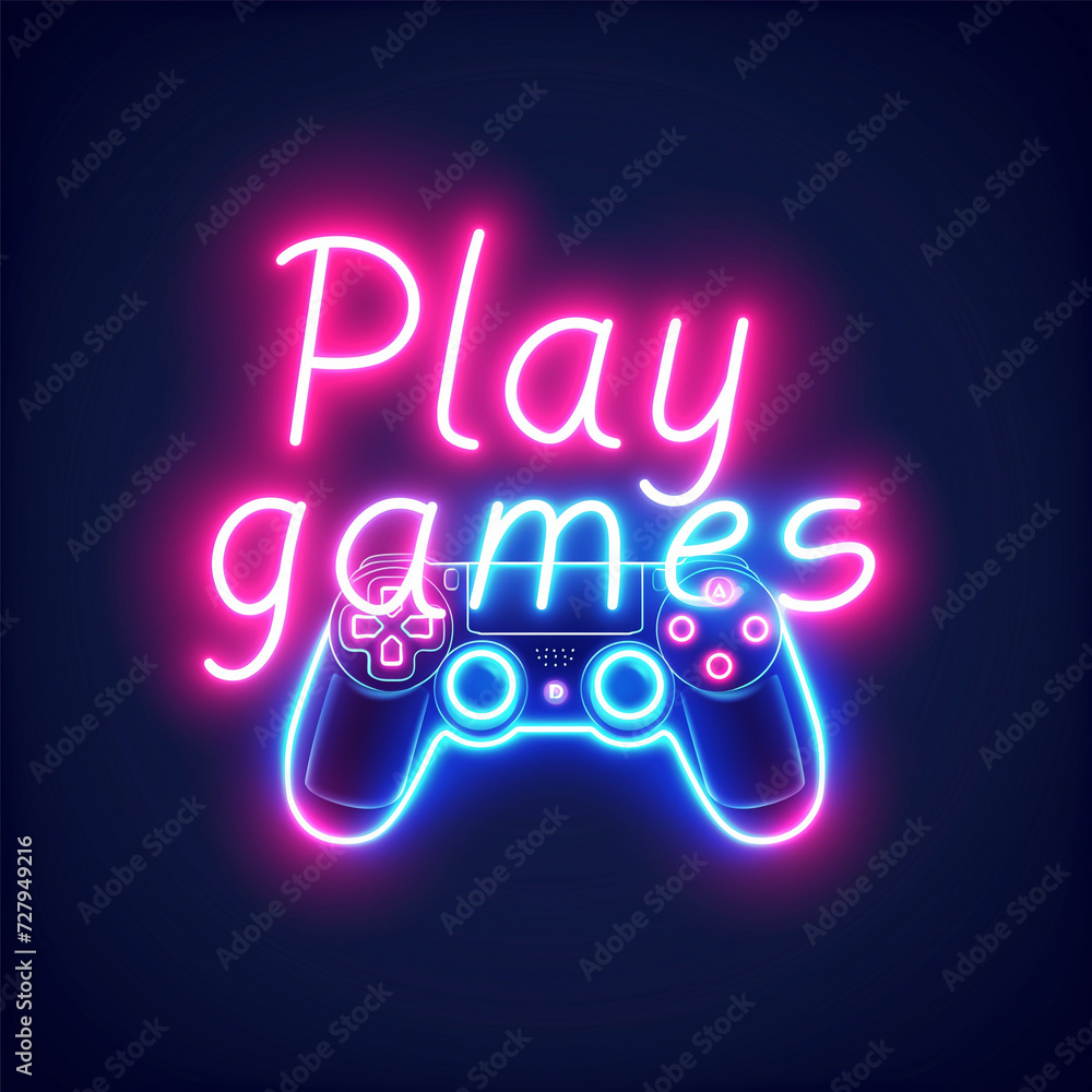 Gamer Logo Design Template: Neon-Colored Gamepad with the Inscription ...