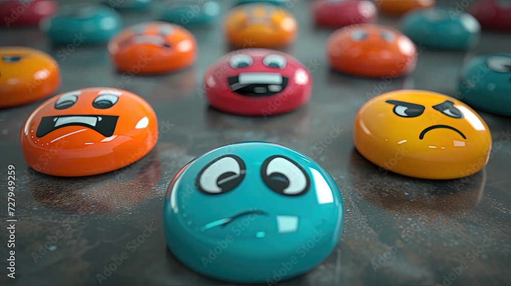 Close-up of various 3D emojis with distinct facial expressions on a ...