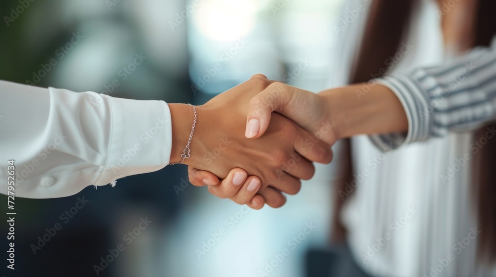 shaking hands and thank you handshake of a corporate worker in a office ...