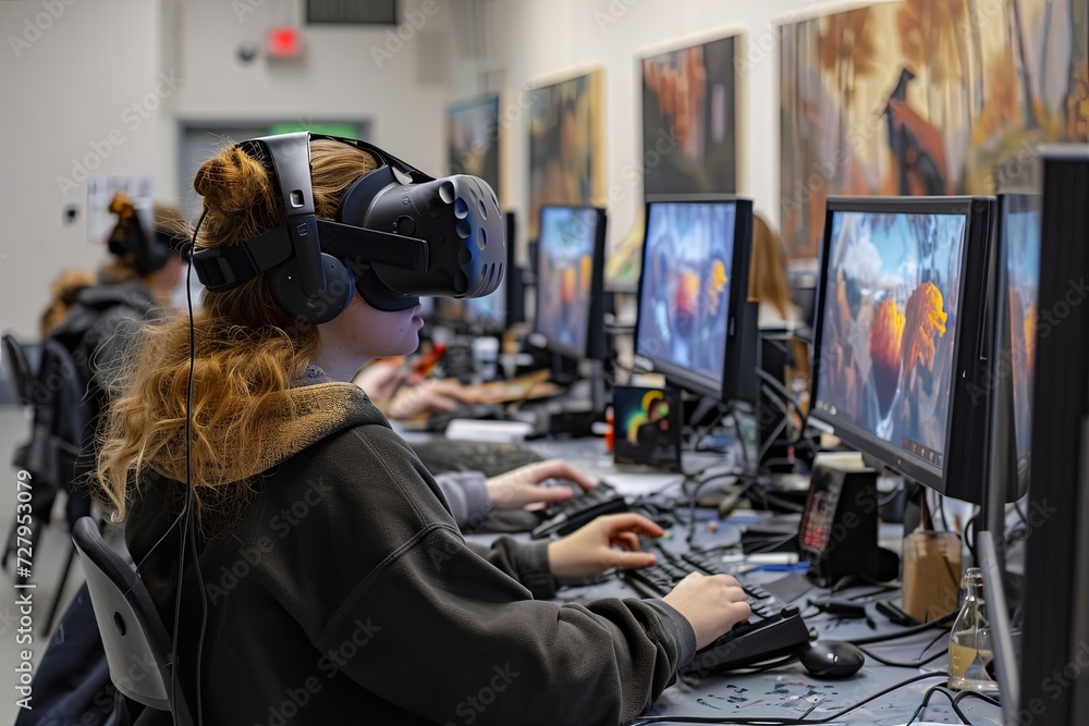 university art studio creating art in their virtual studios. Some paint ...