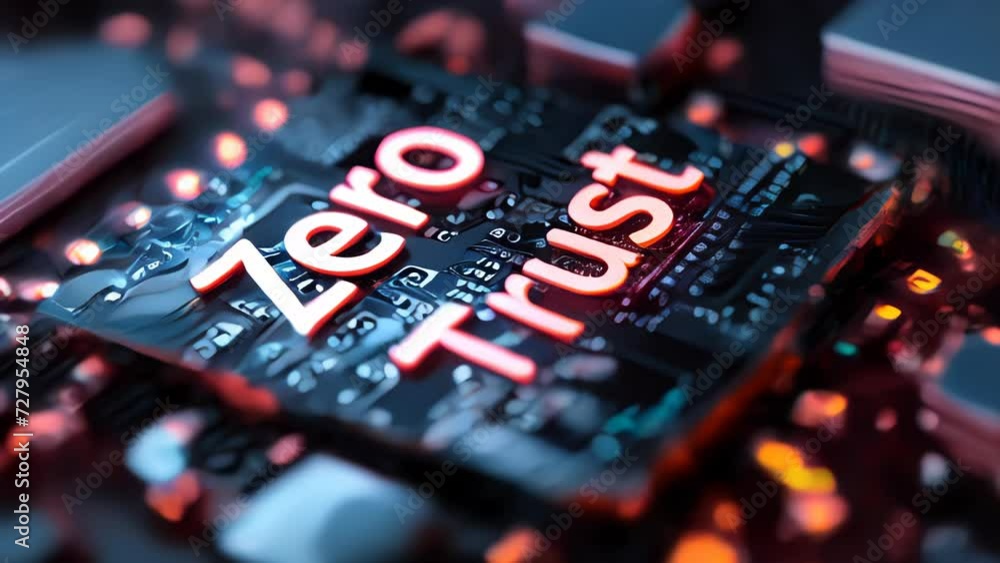 Cybersecurity concept of Zero Trust network security model illuminated on digital interface ...