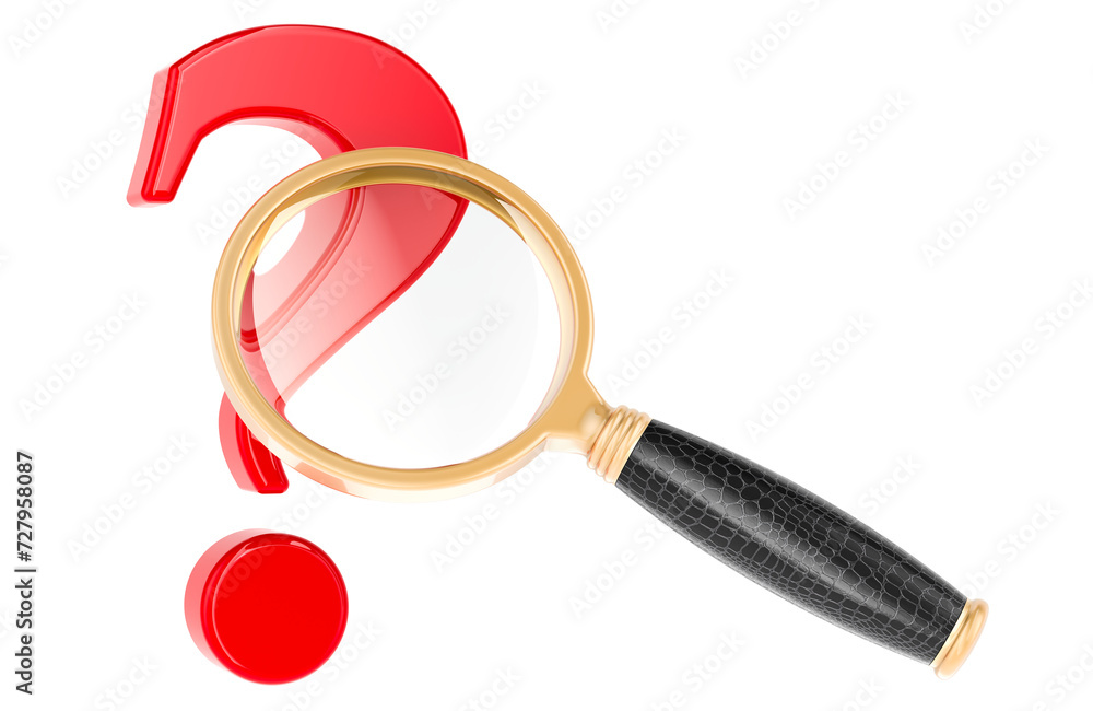 Magnifying glass with question mark. 3D rendering isolated on ...