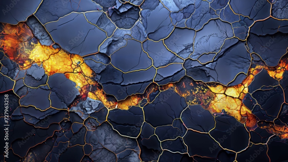 Lava Wall: A Cracked Wall with Fire and Smoke and Cracks of Magma and a ...