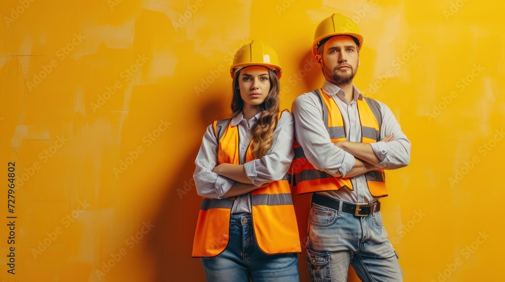 Engineer wear safety on color back ground. inspector inspection by ...