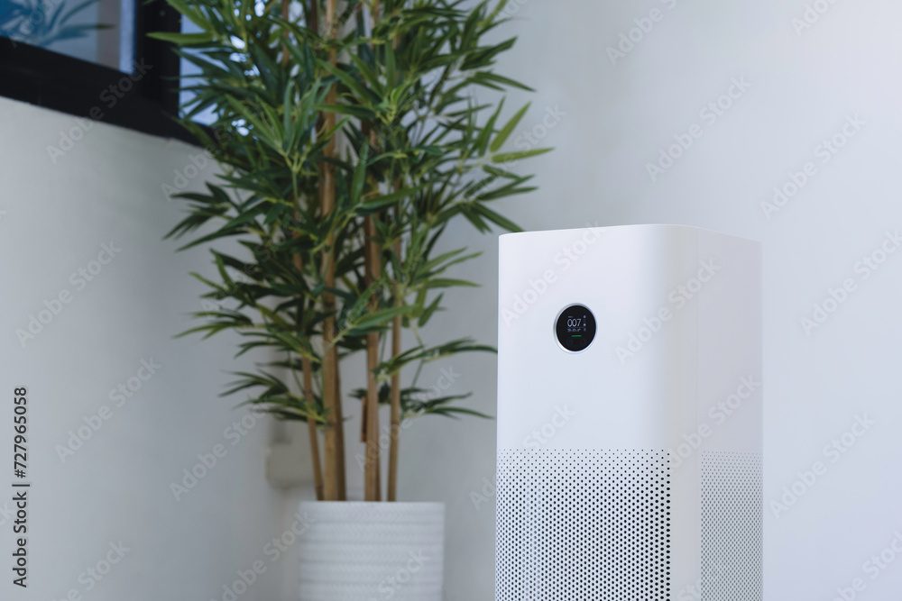 PM 2.5, air purifier a living room, air cleaner removing fine dust in ...