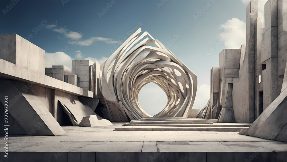 Abstract 3D structures with cubistic elements and a concrete texture ...