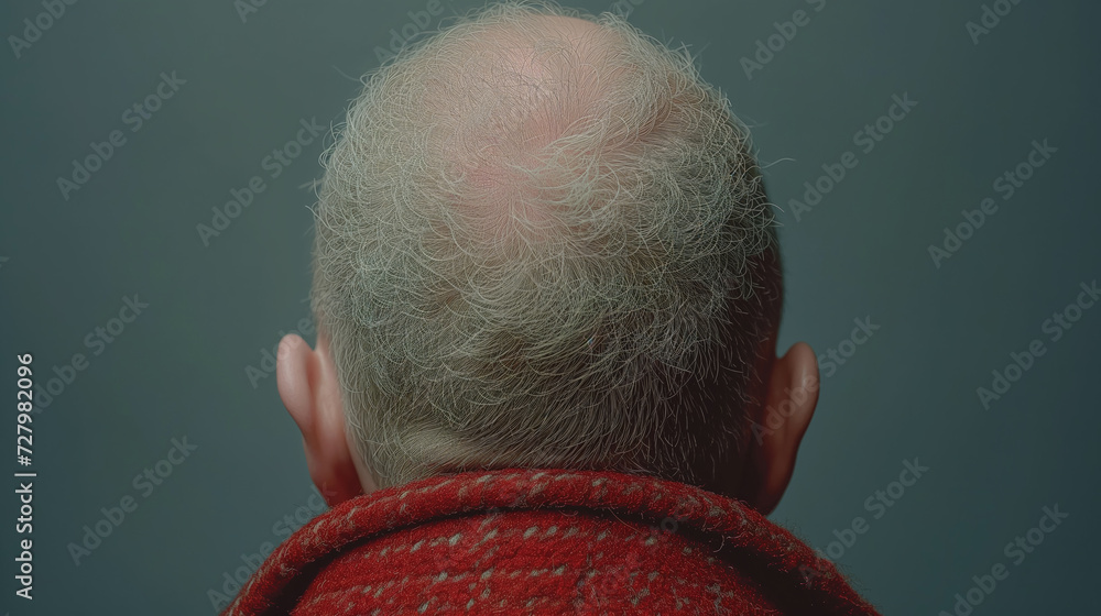 Balding back of head in older man with grey hair, crown hair loss, hair ...