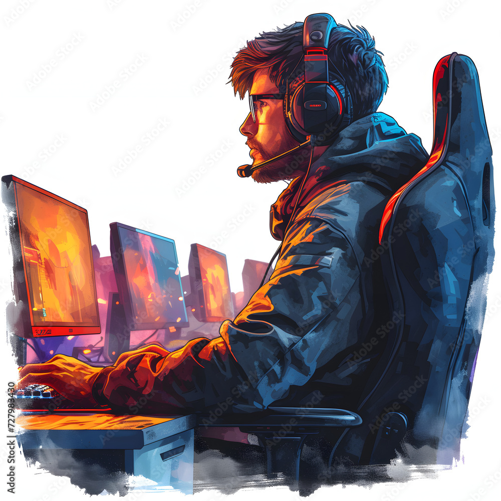 Competitive gaming in a stadium isolated on white background, cartoon ...