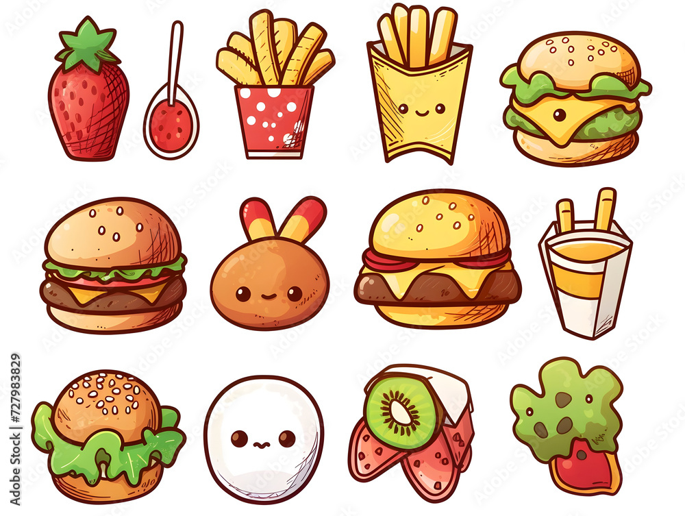 Whimsical Chibi-Style Food Illustrations: Concept of Playful Culinary ...