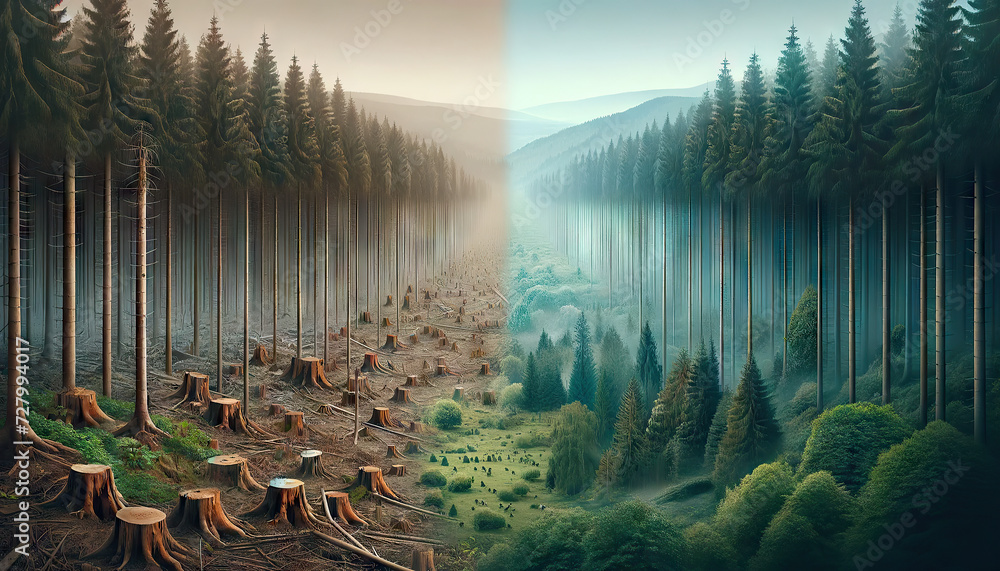 Changes in the Landscape due to the deforestation of forests, a ...