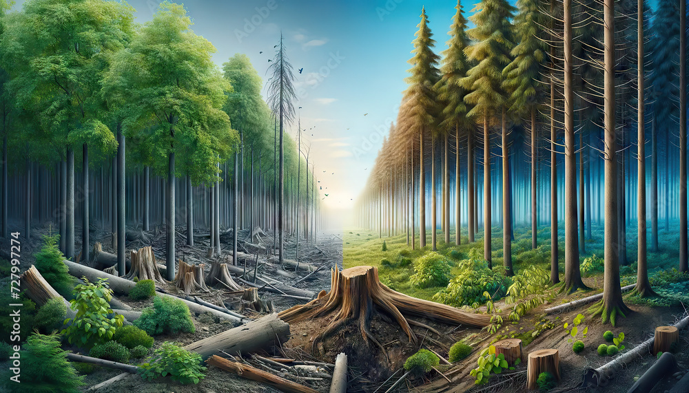 Changes in the Landscape due to the deforestation of forests, a ...