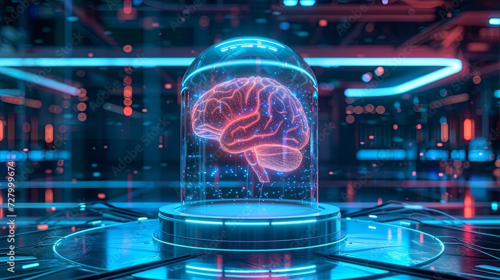 Luminous transparent 3D model of the brain in a special glass jar ...