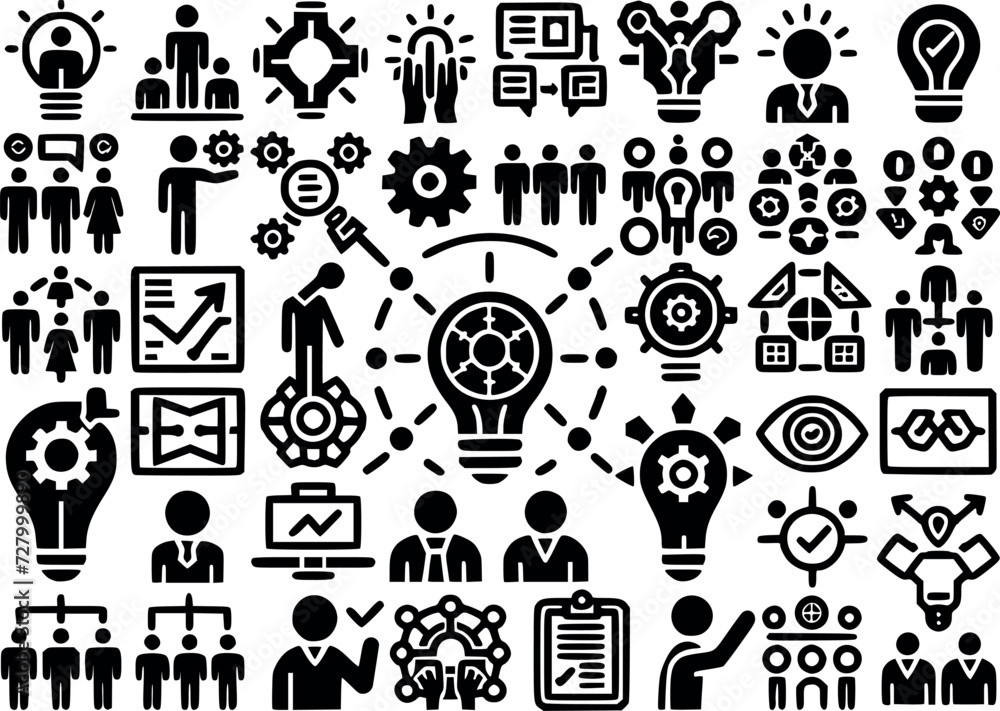 Set of workshop icons. Including icons for problem-solving, coaching ...