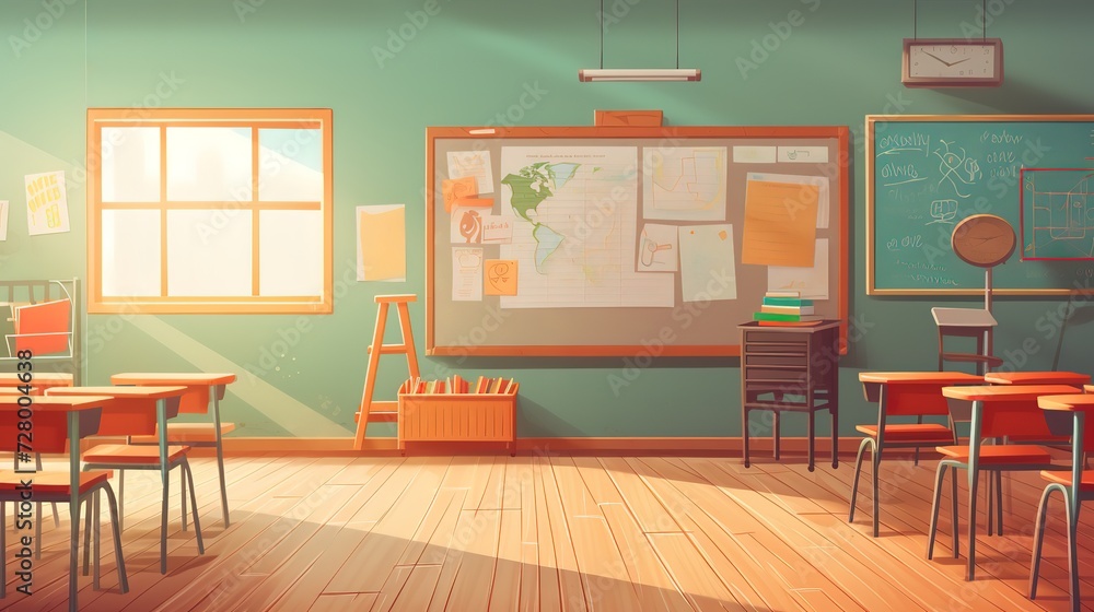 cartoon vector classroom with chalkboard Stock Illustration | Adobe Stock