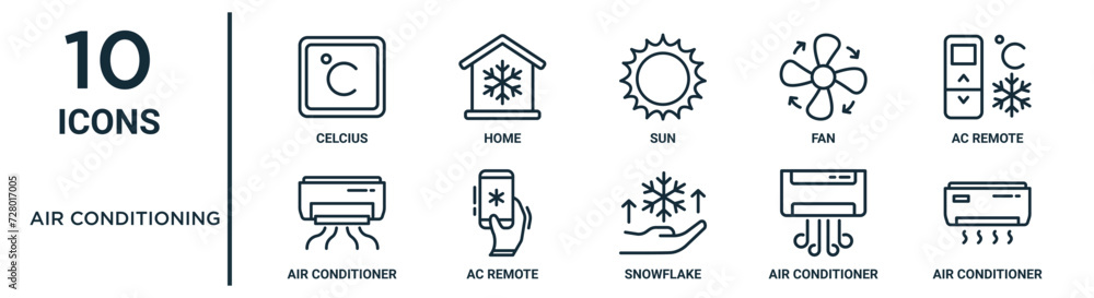 air conditioning outline icon set such as thin line celcius, sun, ac ...