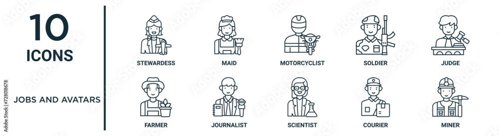 jobs and avatars outline icon set such as thin line stewardess ...