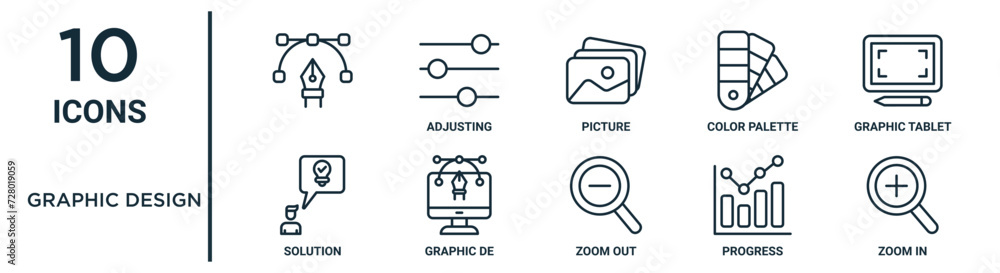 graphic design outline icon set such as thin line , picture, graphic tablet, graphic de ...