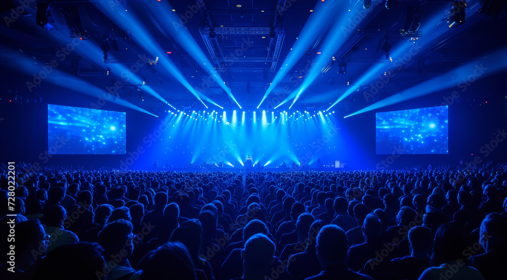 Concert Audience Enjoying Stage Performance. A crowd of spectators at a ...