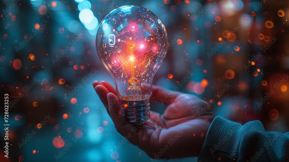 Idea Concept with Glowing Lightbulb Hand holding a glowing lightbulb ...