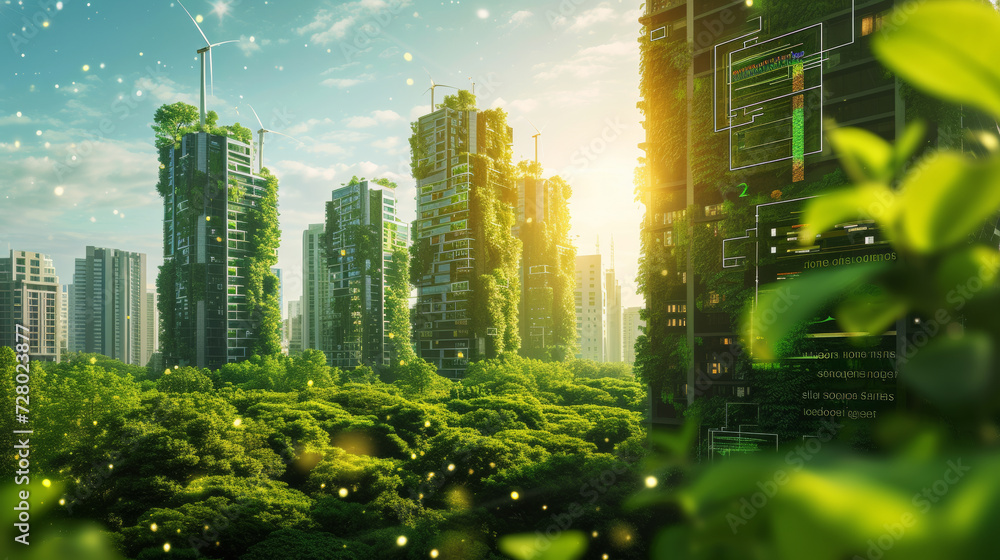 Green Cityscape with Eco Skyscrapers Description: Eco-friendly ...