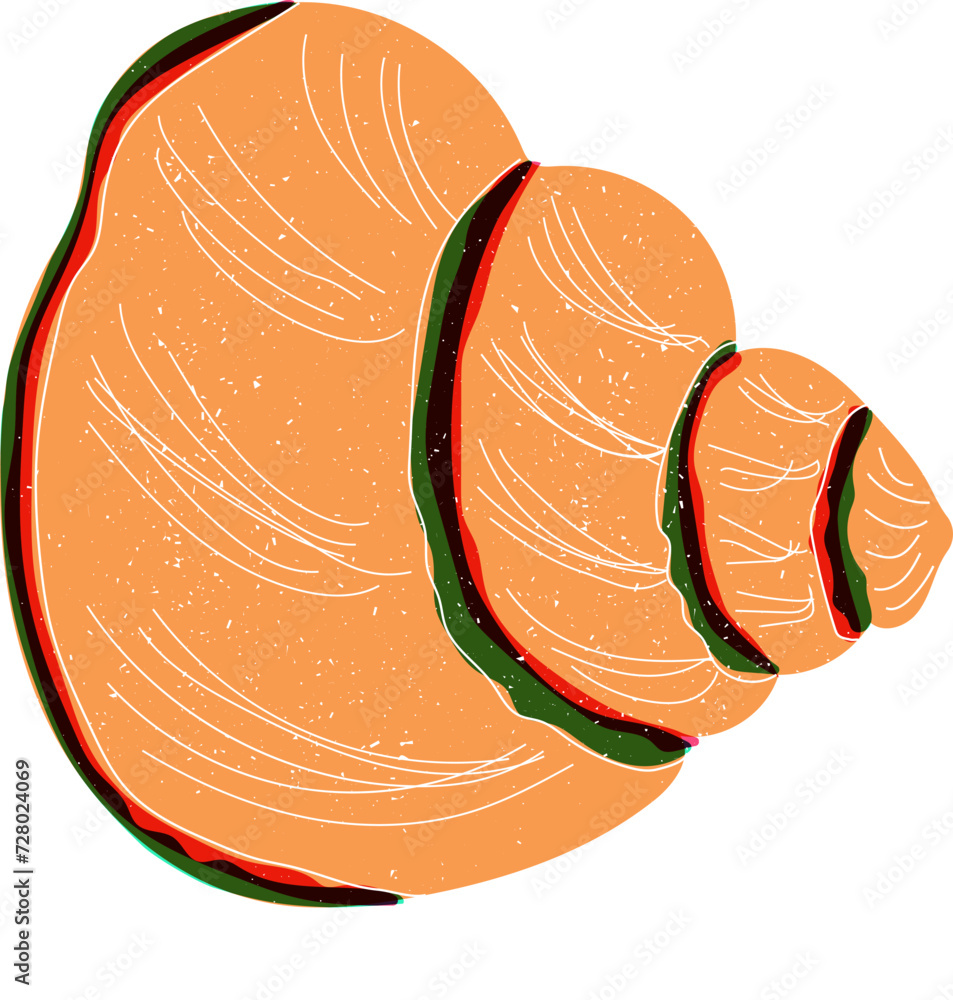 Seashell hand drawn icon with retro risograph effect. Sea shell vector ...