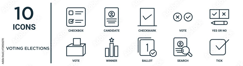 Vetor de voting elections outline icon set such as thin line checkbox ...