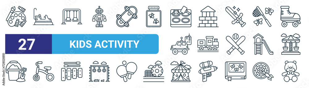 set of 27 outline web kids activity icons such as painting tools ...