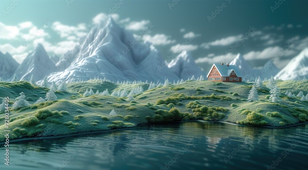 Arctic 3D wilderness with towering icebergs, snow-capped mountains, and ...