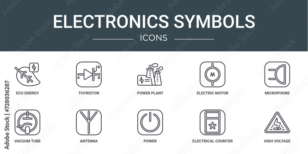 set of 10 outline web electronics symbols icons such as eco energy ...